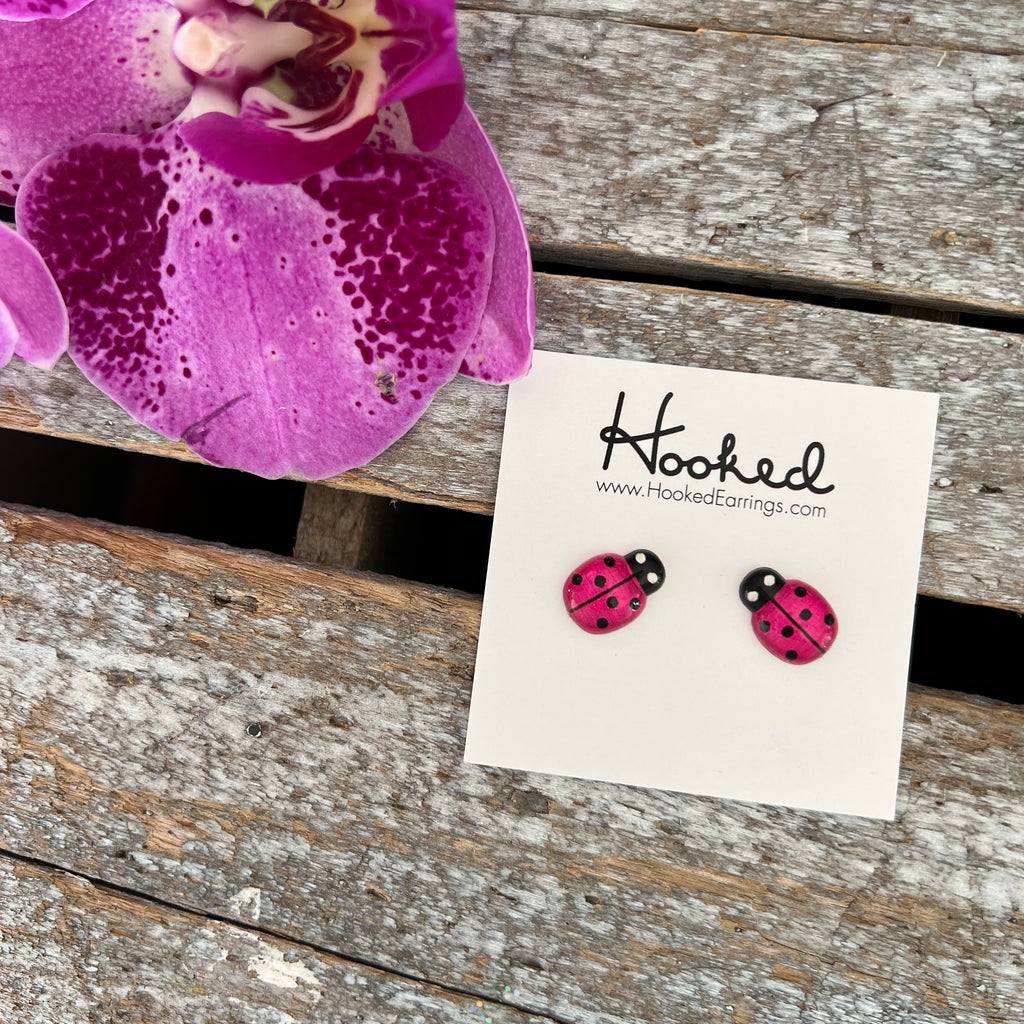 Ladybug Studs - Hot Pink or Red – Hooked, LLC
